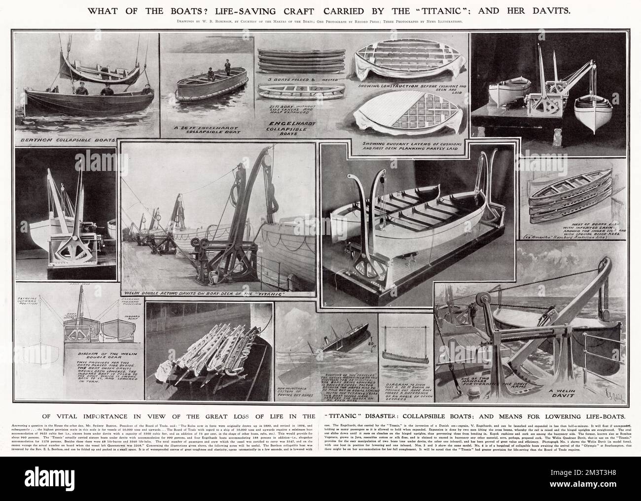 Life-saving craft carried by the Titanic and her Davits. Date: 1912 ...