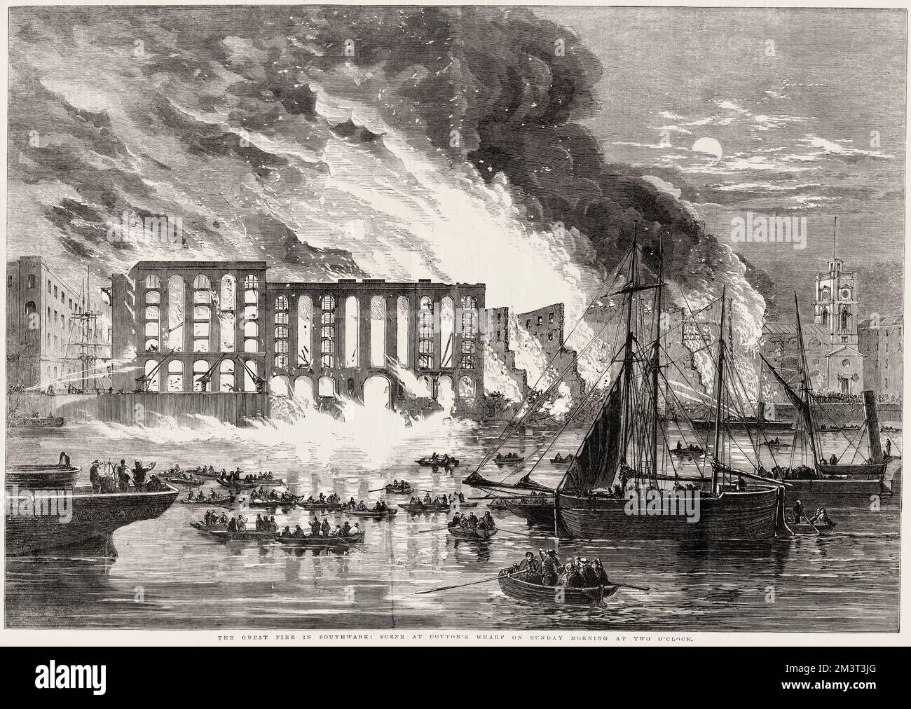 Cotton's Wharf in Southwark ablaze. The 1861 Tooley Street fire, also ...