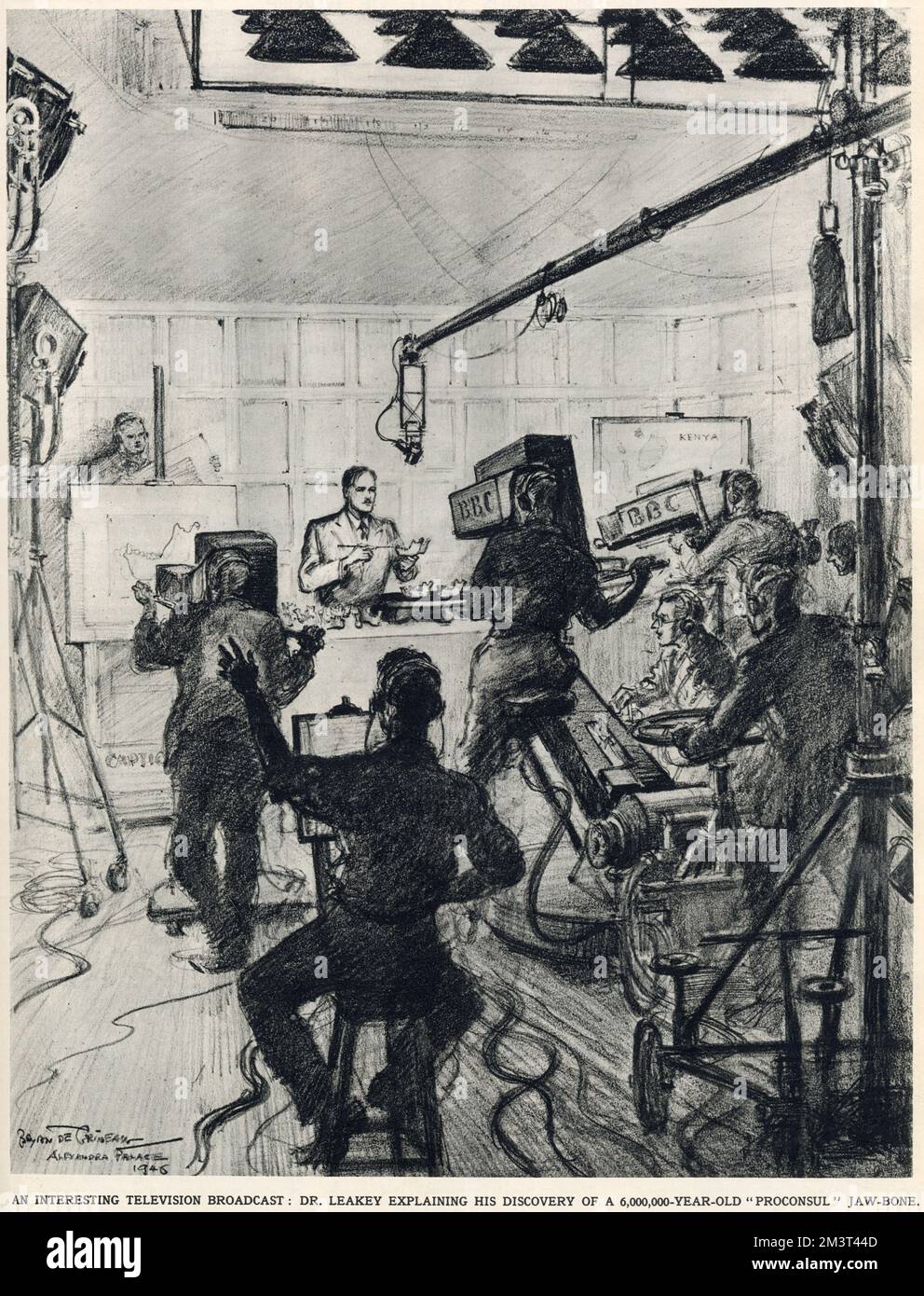 Louis Leakey filmed talking about Proconsul jaw at the BBC Stock Photo ...