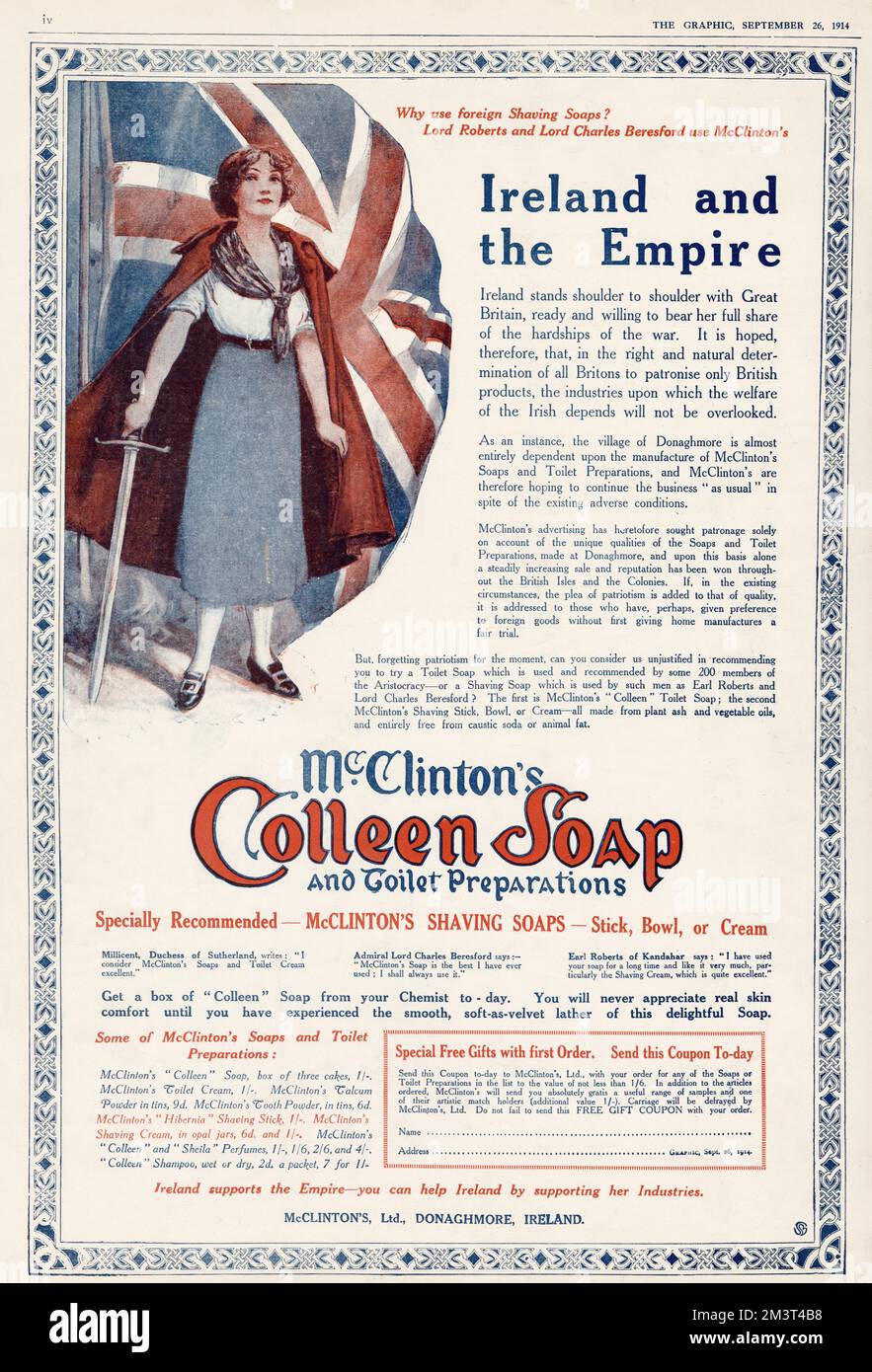 Advert for McClinton's Colleen Soap 1914 Stock Photo - Alamy