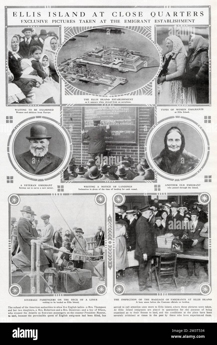 Various photographs showing immigrants at Ellis Island ready to start ...