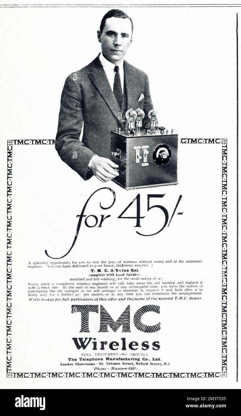 Advert for T.M.C Wireless Receiver 1923 Stock Photo - Alamy