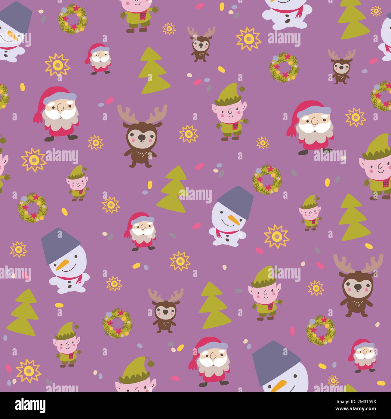 Ditsy Christmas hand drawn seamless pattern with Santa claus, snowman ...