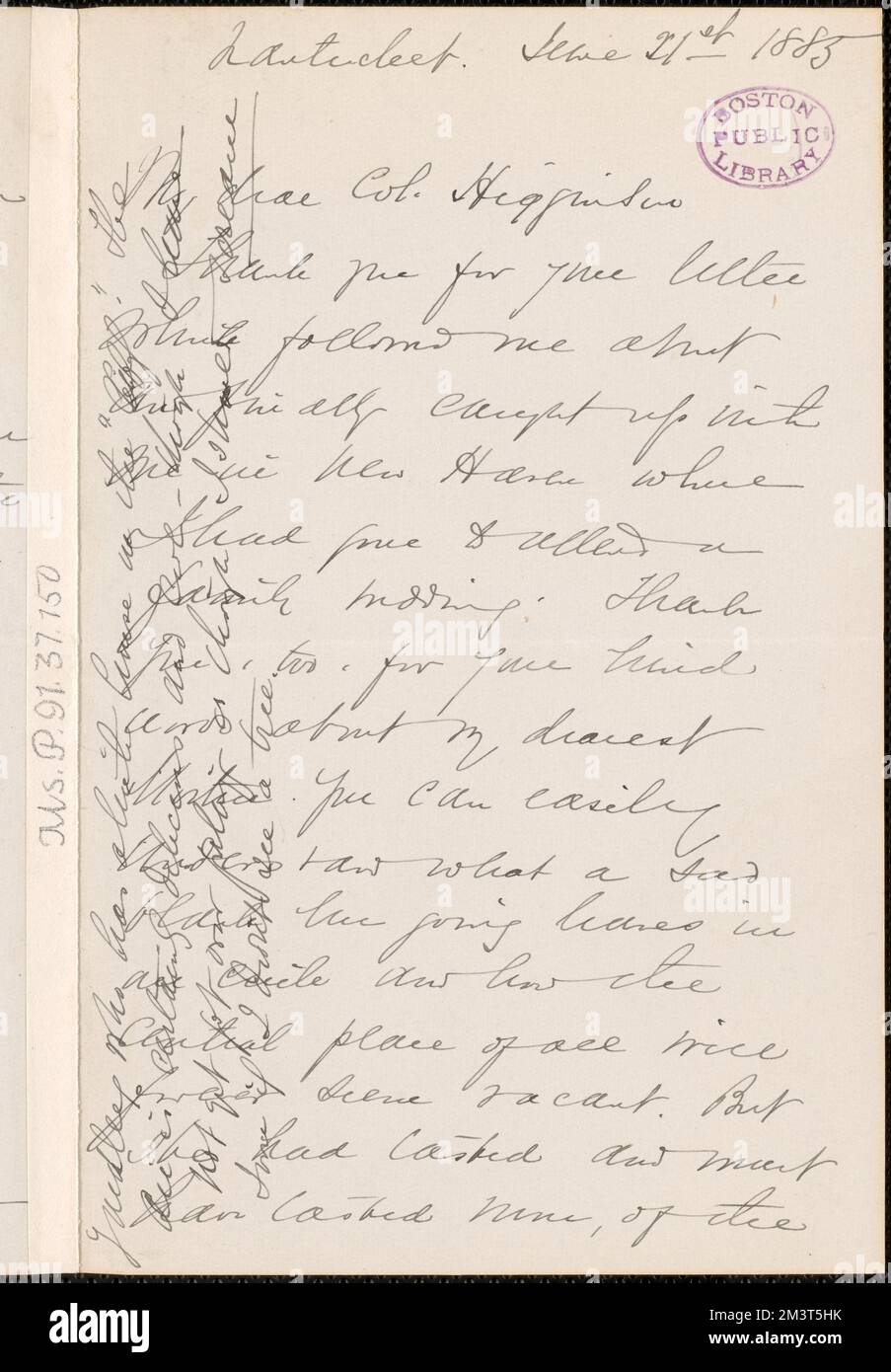 Sarah Chauncey Woolsey autograph letter signed to Thomas Wentworth ...