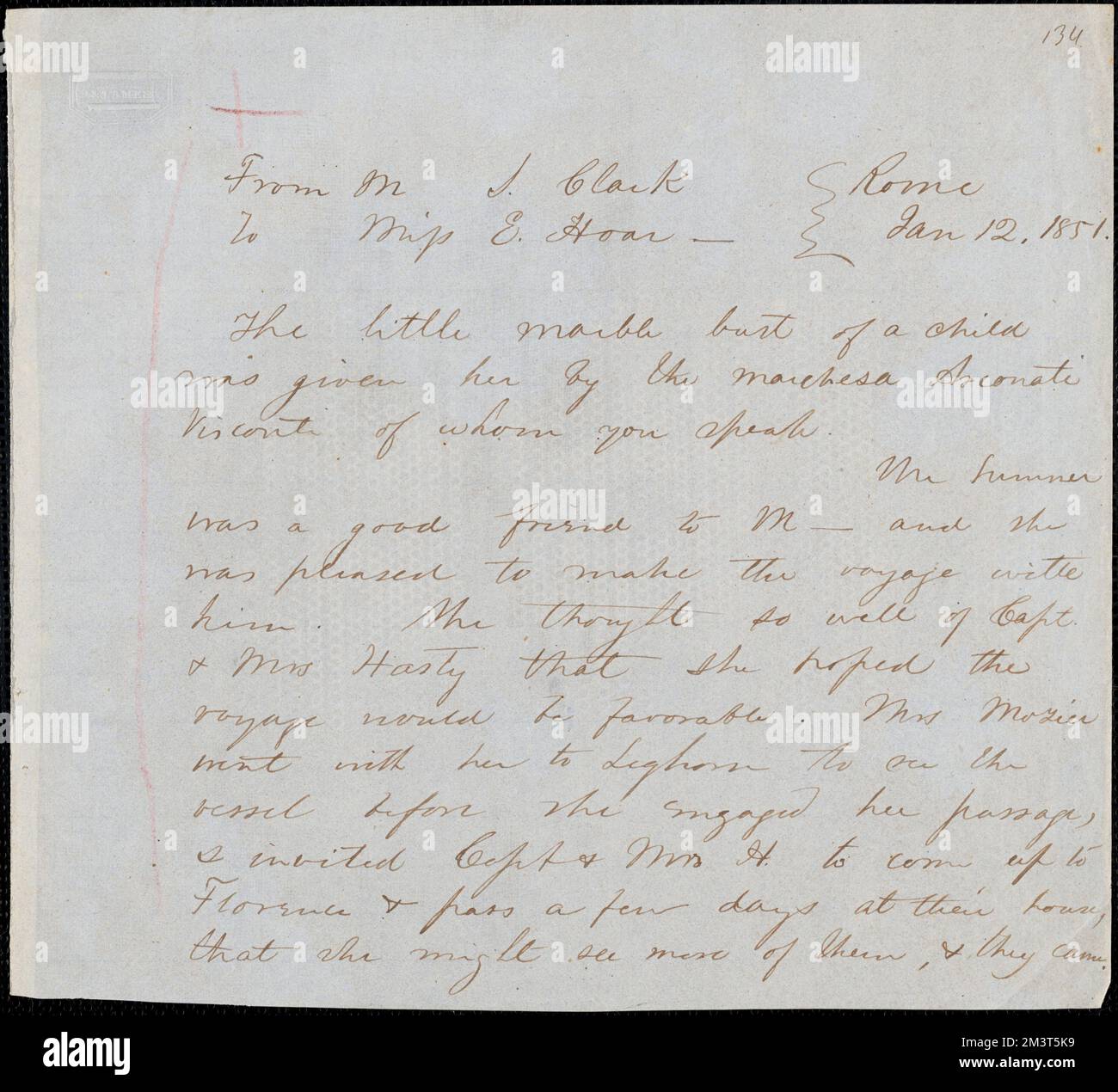 [Sarah Freeman?] Clarke manuscript letter to Elizabeth Hoar, Rome, 12 ...