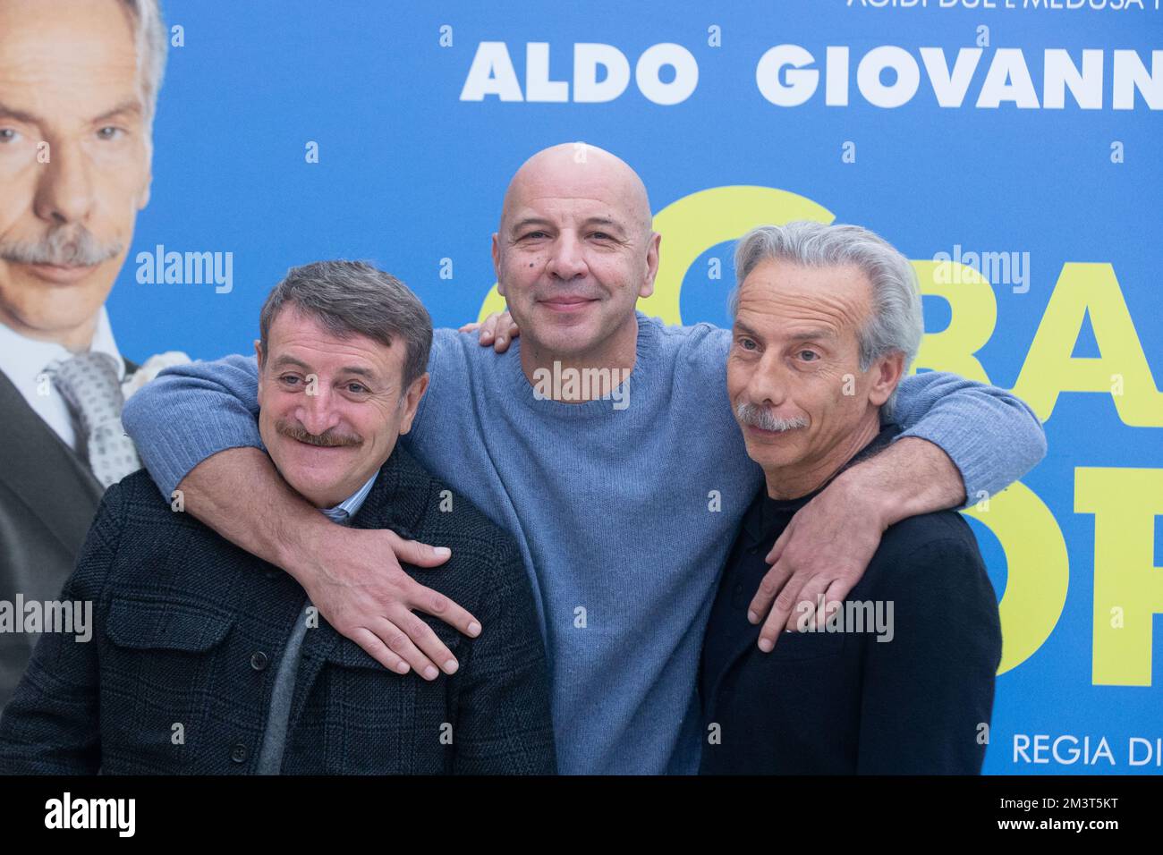Rome, Italy. 16th Dec, 2022. Actors Aldo Baglio, Giovanni Storti and ...