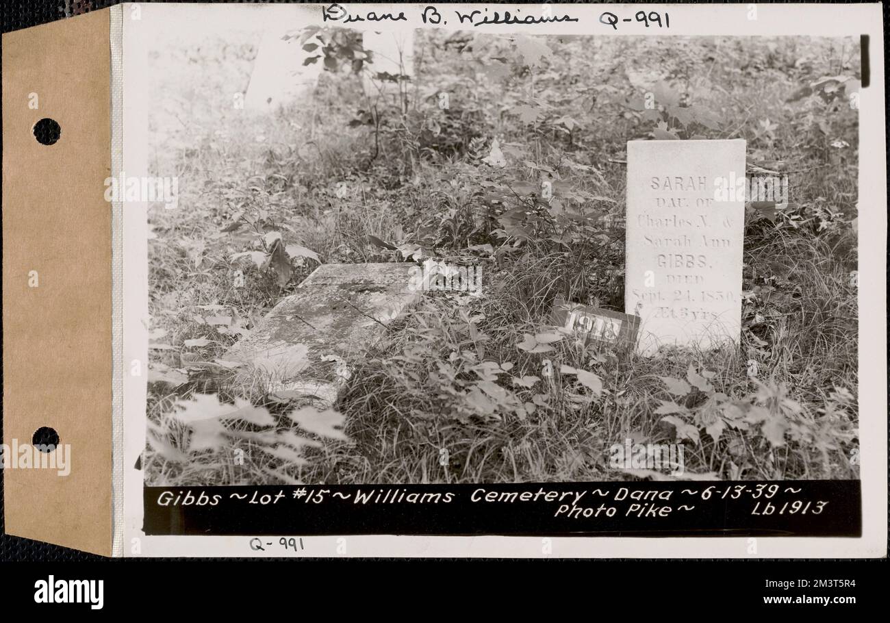 Sarah J. Gibbs, Williams Cemetery, lot 15, Dana, Mass., June 13, 1939 ...