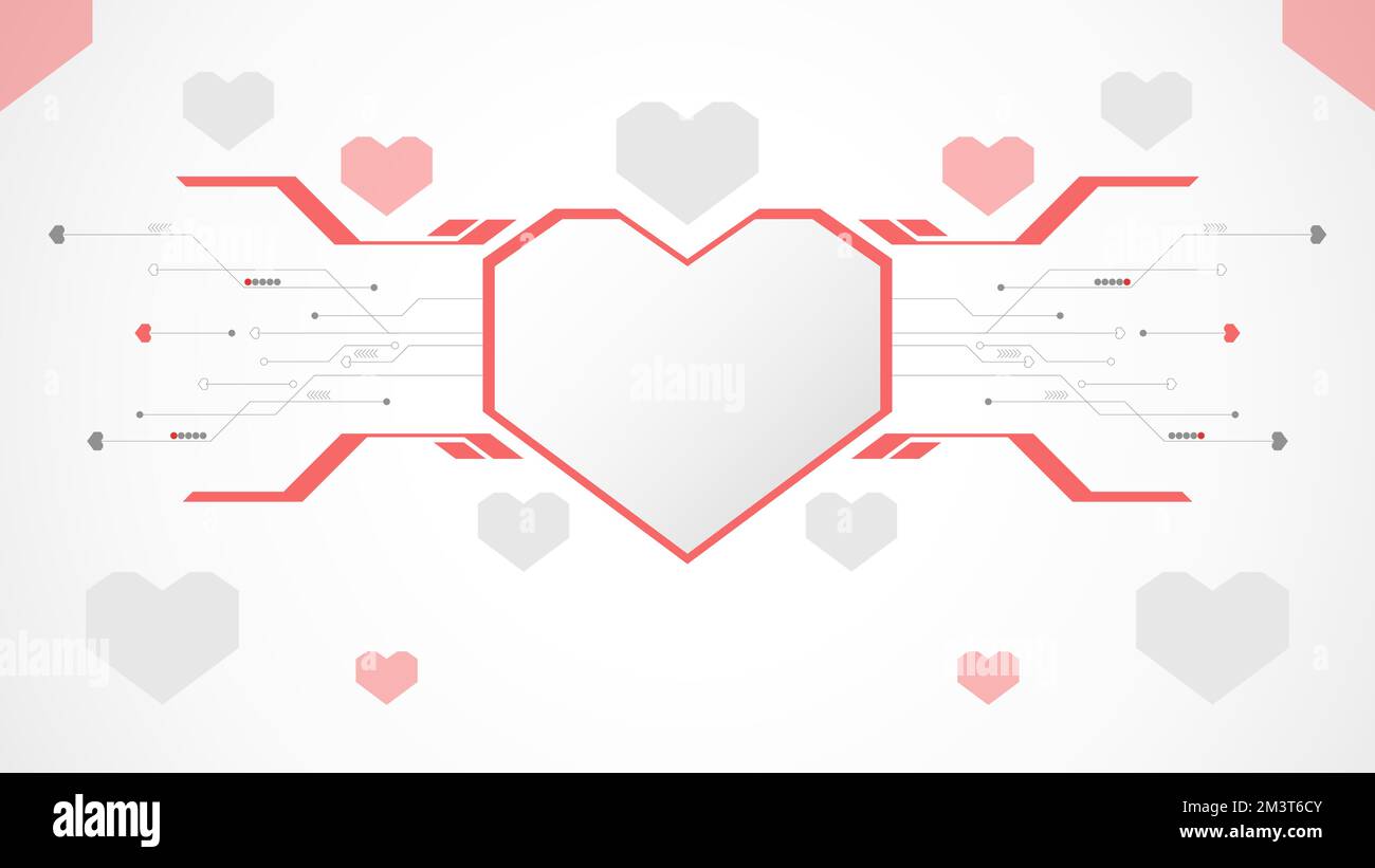 white red heart technology valentine background abstract. technology ...