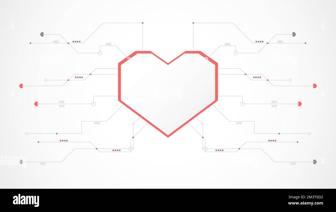 white red heart technology valentine background abstract. technology ...