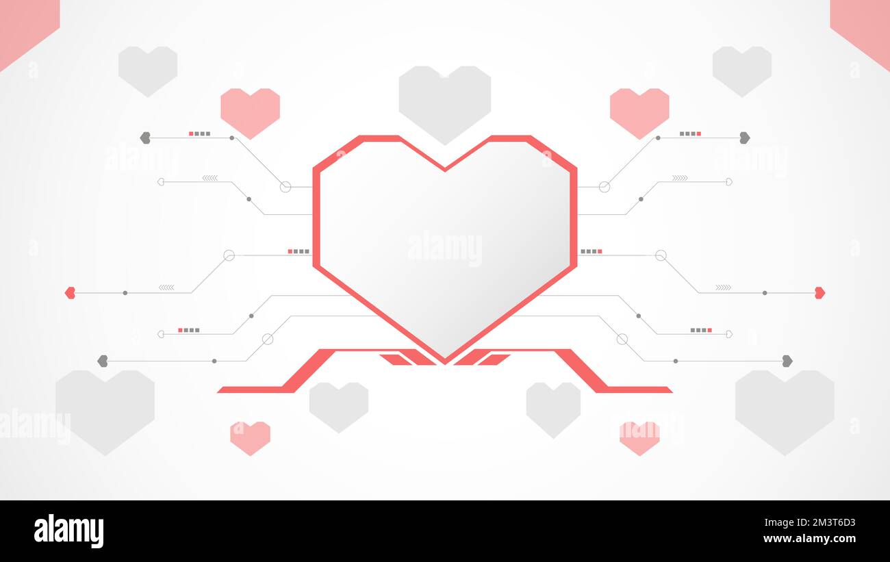 white red heart technology valentine background abstract. technology ...