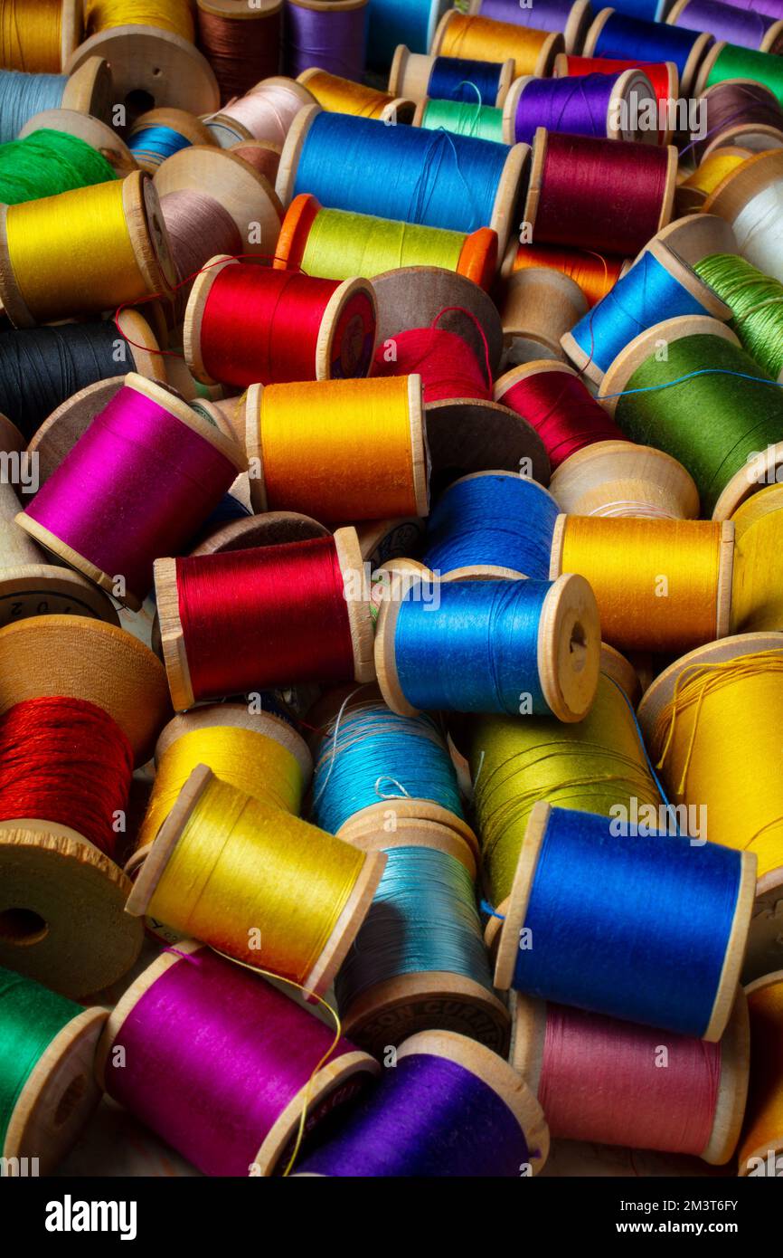 Spools Of Colorful Vivid Thread Stock Photo - Alamy