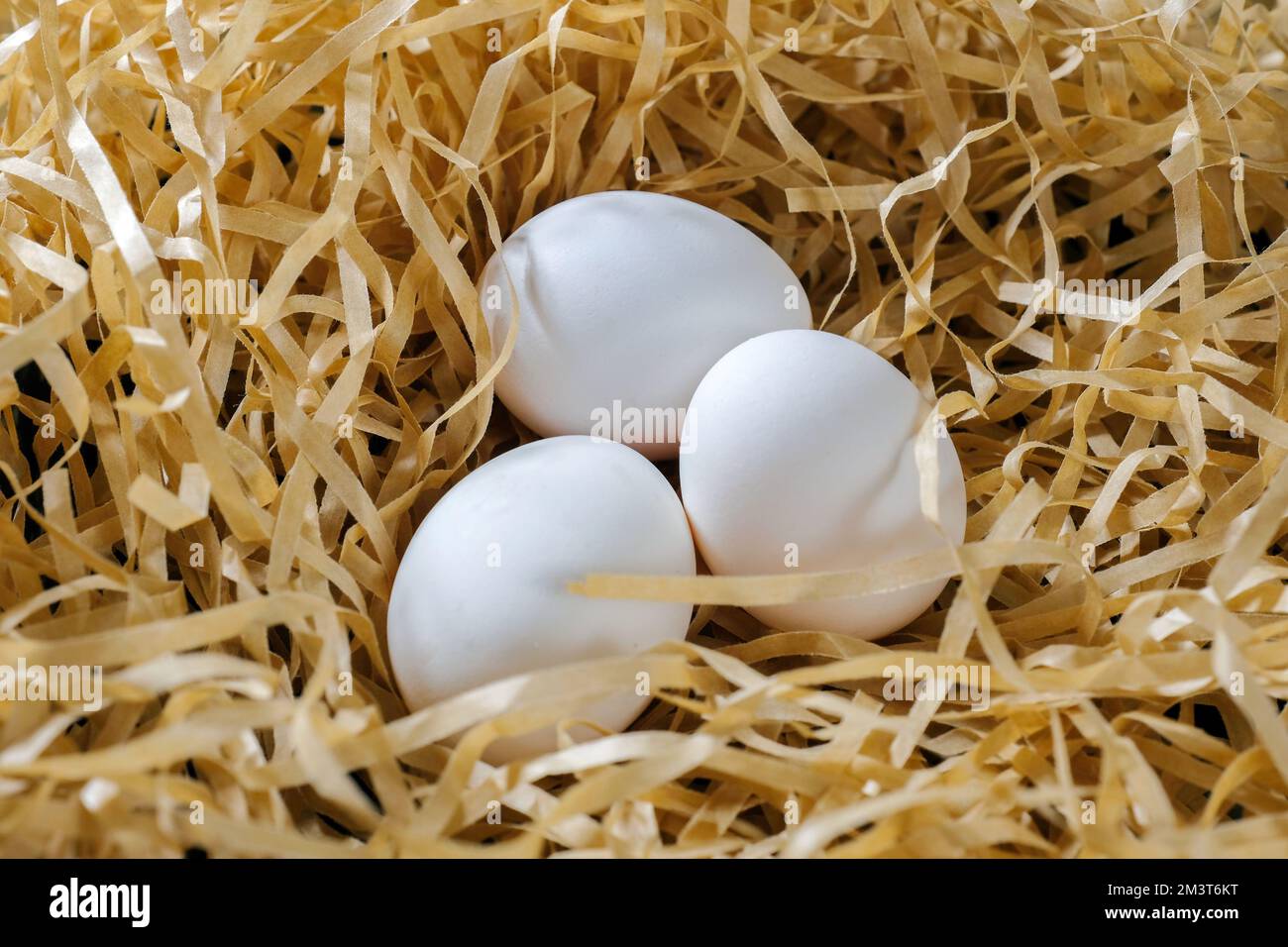 Raw chicken eggs in the hay closeup. Natural products Stock Photo - Alamy
