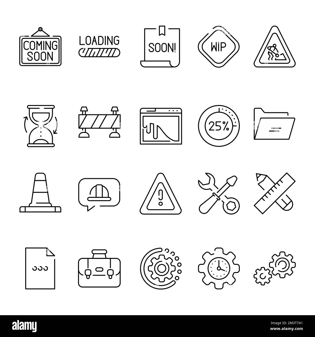 Technical works color line icons. Website banner. Download process ...