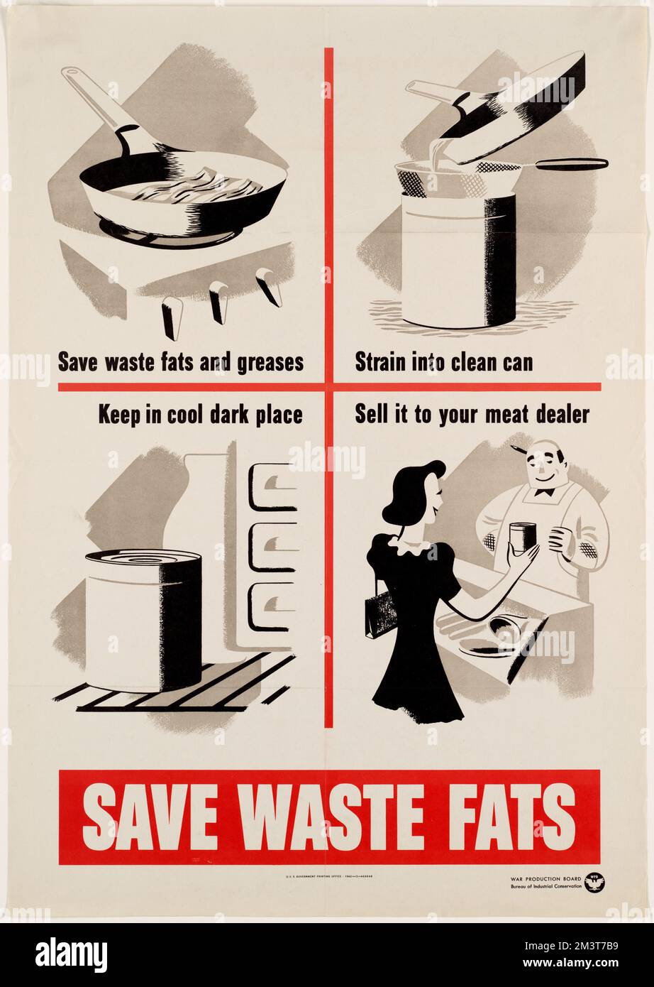 Save waste fats , Oils & fats, Scrap drives, World War, 1939-1945 Stock ...