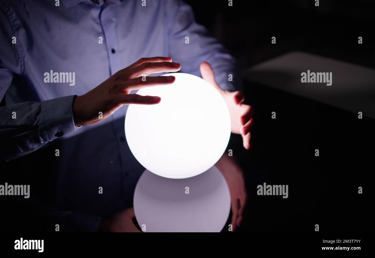 Psychic Predicting Future Using Crystal Ball. Business Visionary Stock ...
