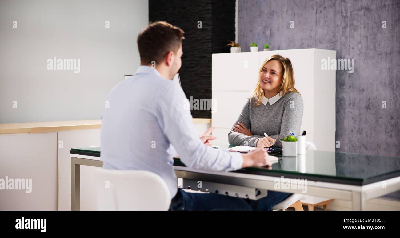 Business People Talk Or Conversation At Interview Stock Photo - Alamy