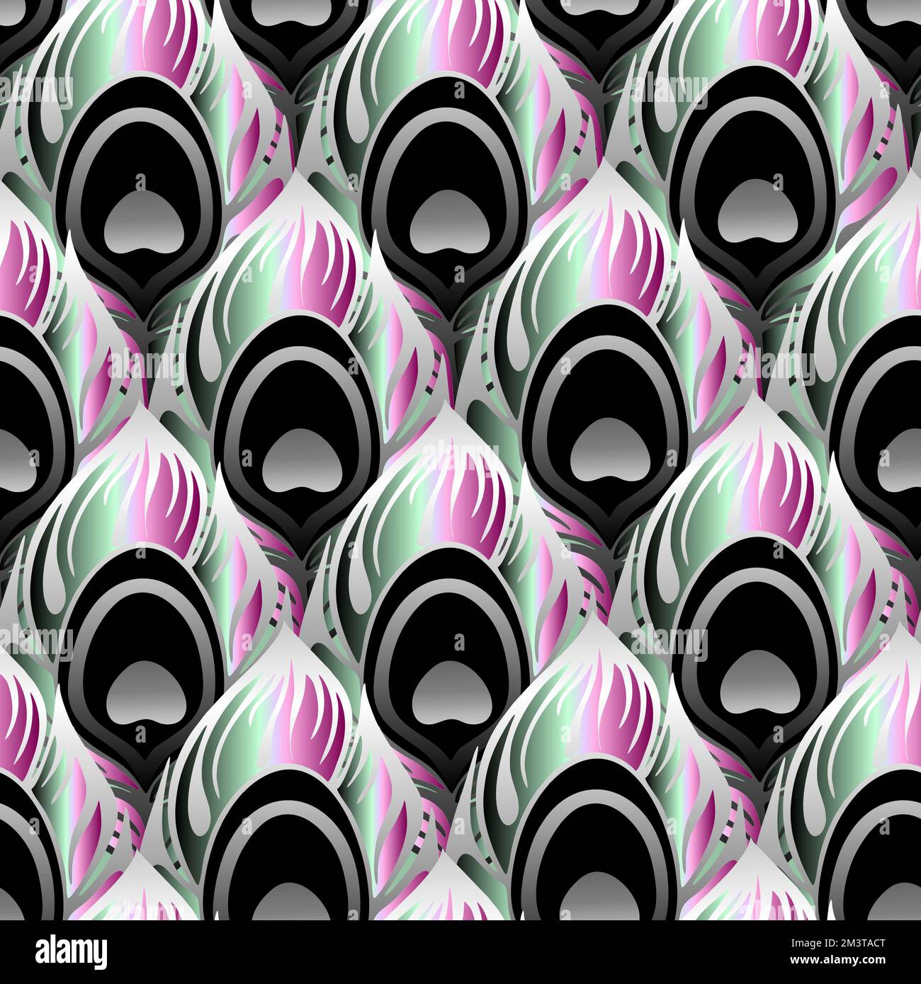 seamless symmetrical pattern of peacock feathers in roch gray colors ...