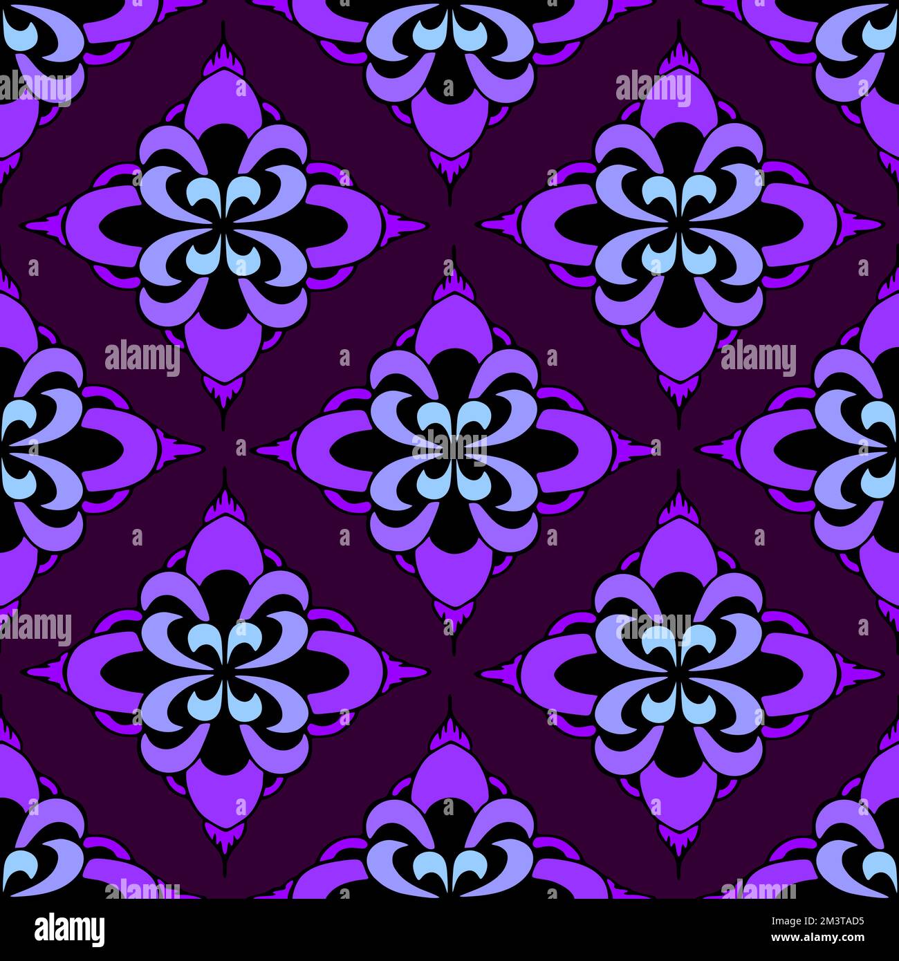 seamless symmetrical pattern of abstract purple geometric shapes on a ...