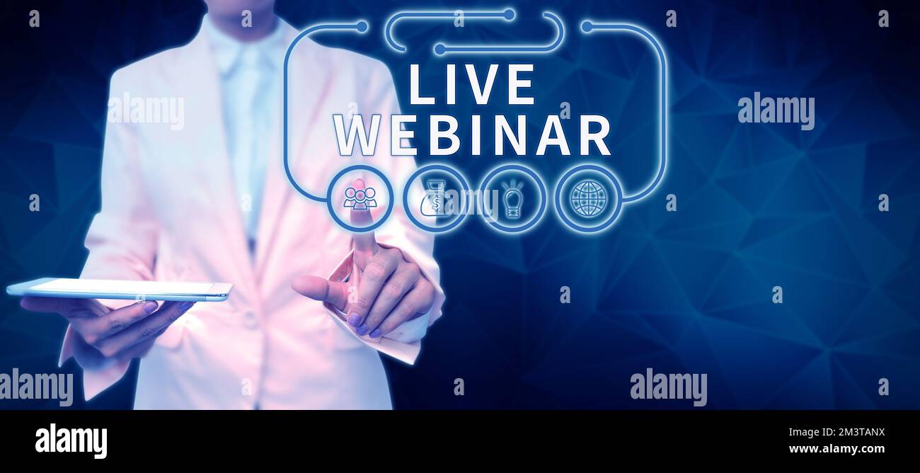 Text caption presenting Live Webinar. Word for Interactive seminar ...