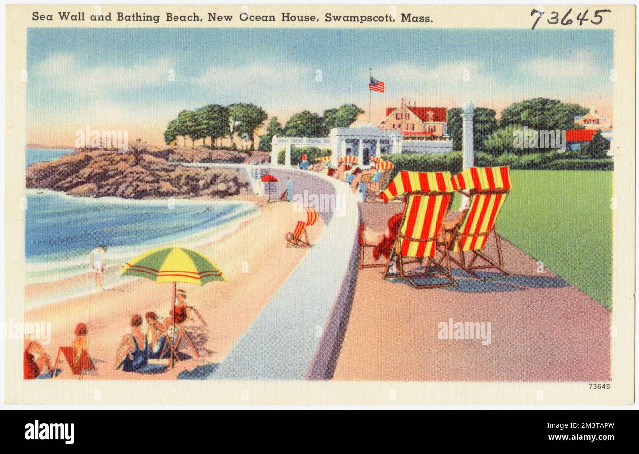 Sea wall and bathing beach, new Ocean House, Swampscott, Mass ...