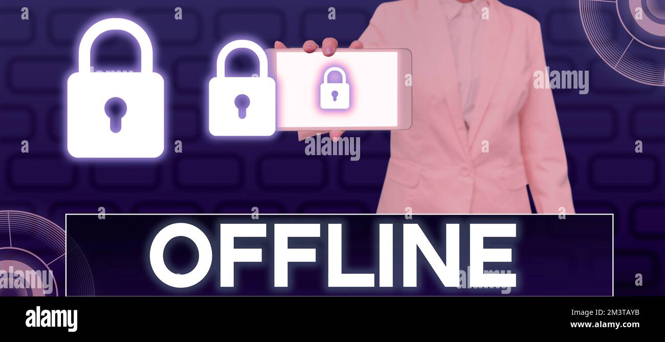 Text showing inspiration Offline. Word Written on Not having directly ...