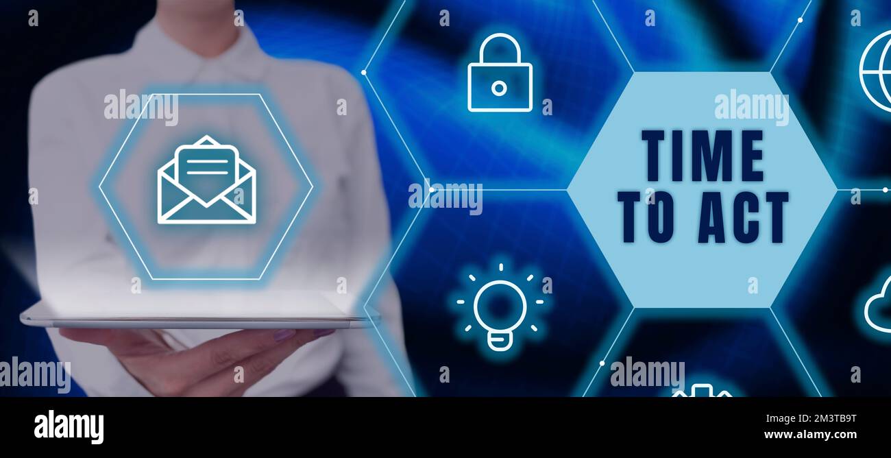 Writing displaying text Time To Act. Business overview Do it now ...