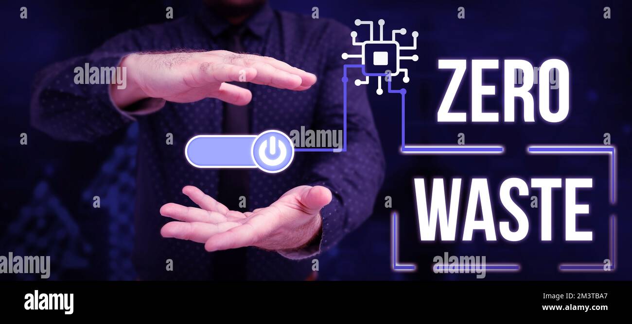 Text showing inspiration Zero Waste. Business idea industrial responsibility includes composting ...