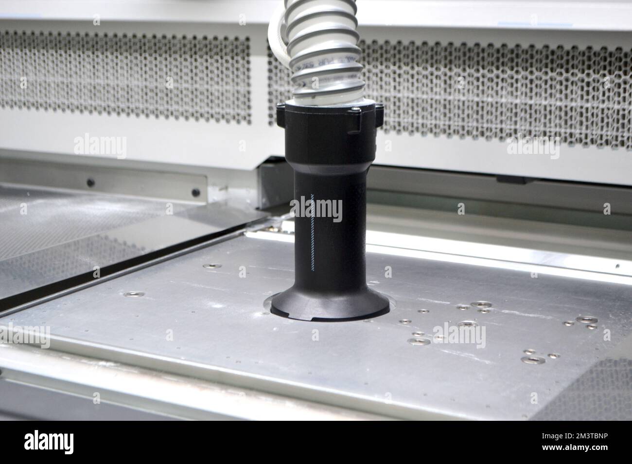 Powder part of 3d printer. Process of pouring polyamide powder through ...