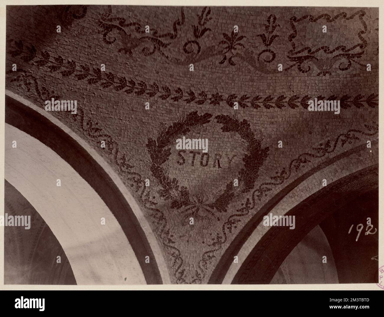 Section of mosaic ceiling in entrance hall, construction of the McKim ...
