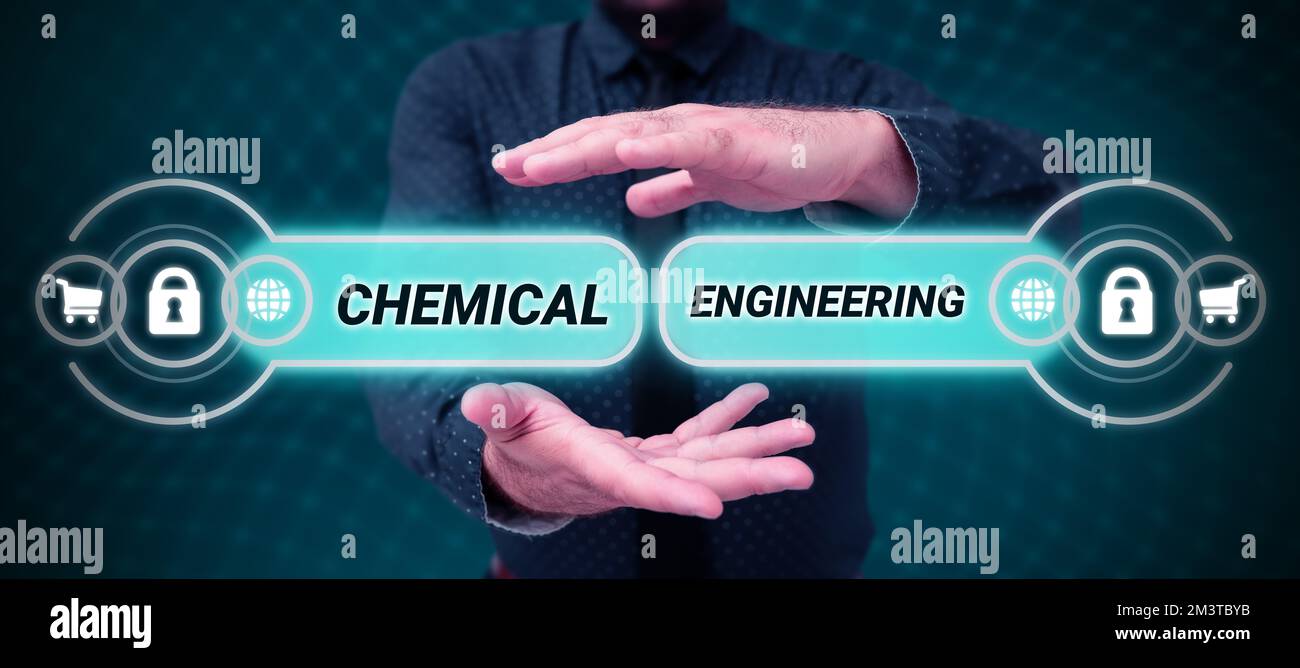Hand writing sign Chemical Engineering. Concept meaning developing ...