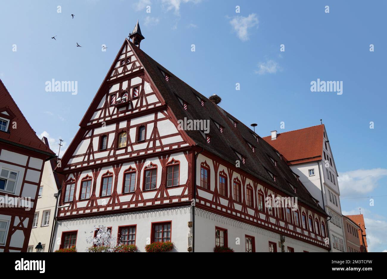 a beautiful ancient Bavarian town of Noerdlingen with its half-timbered ...