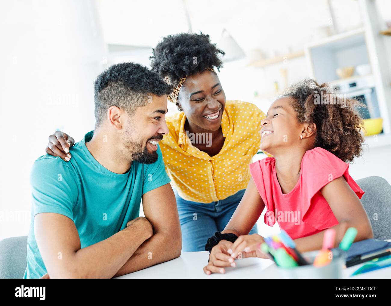 child daughter family happy mother father black homework education fun ...