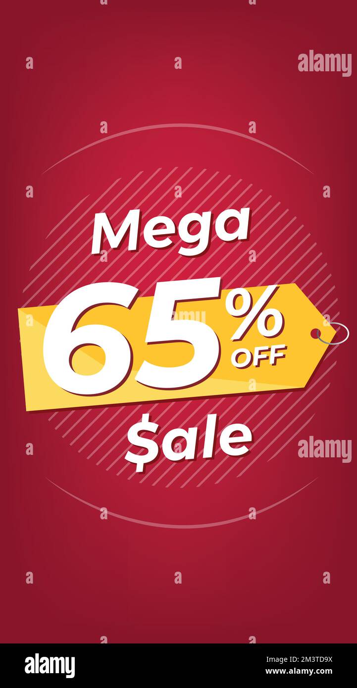 65% off. Red discount banner with sixty-five percent. Advertising for ...