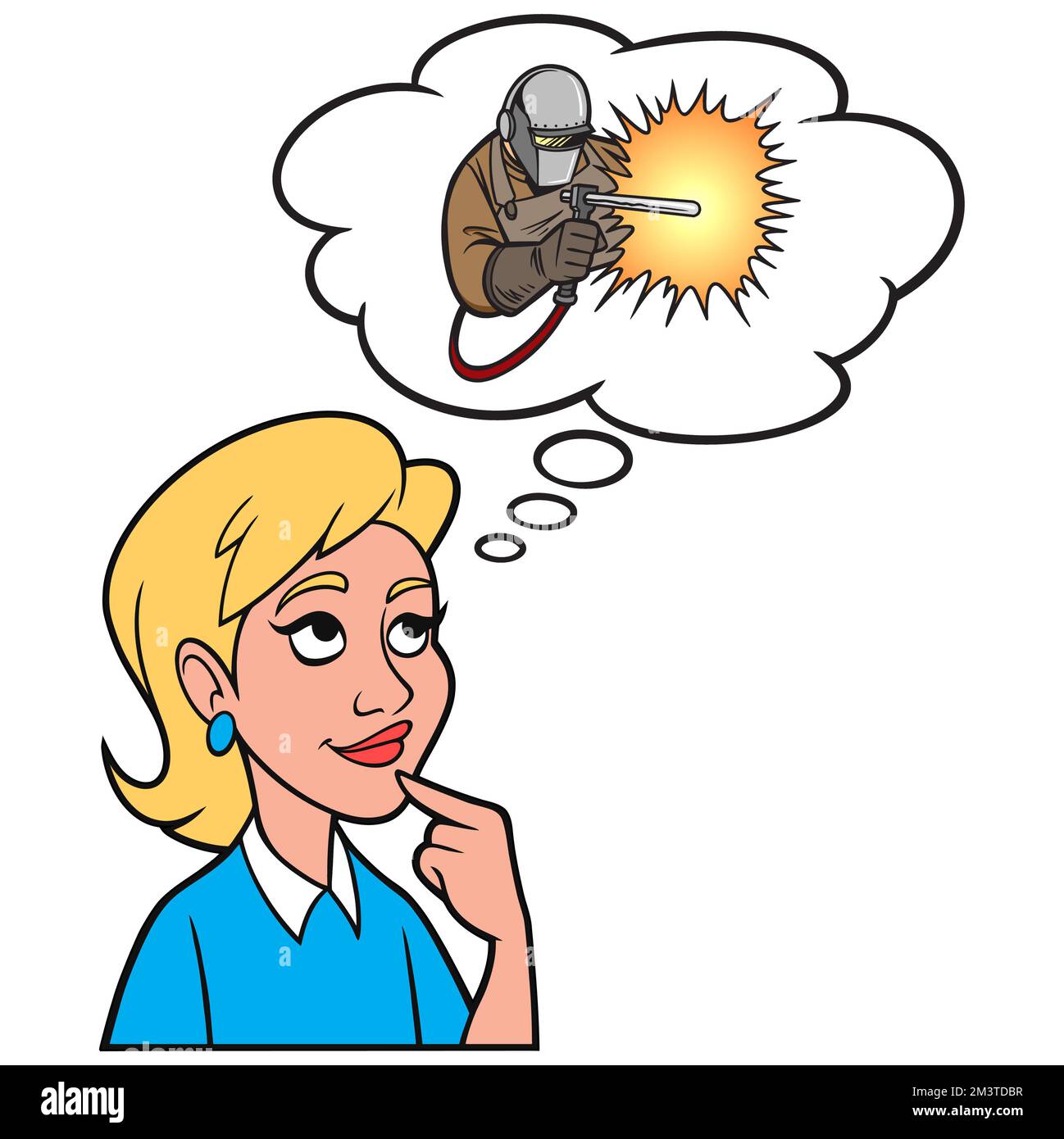 Girl thinking about Welding - A cartoon illustration of a Girl thinking ...
