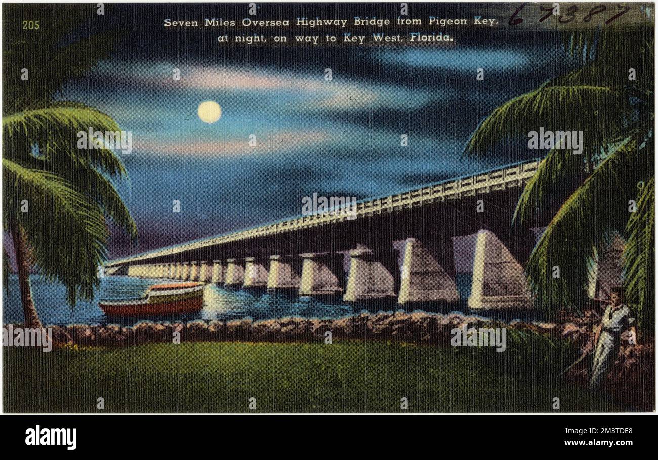Seven Miles Oversea Highway Bridge from Pigeon Key, at night, on way to ...