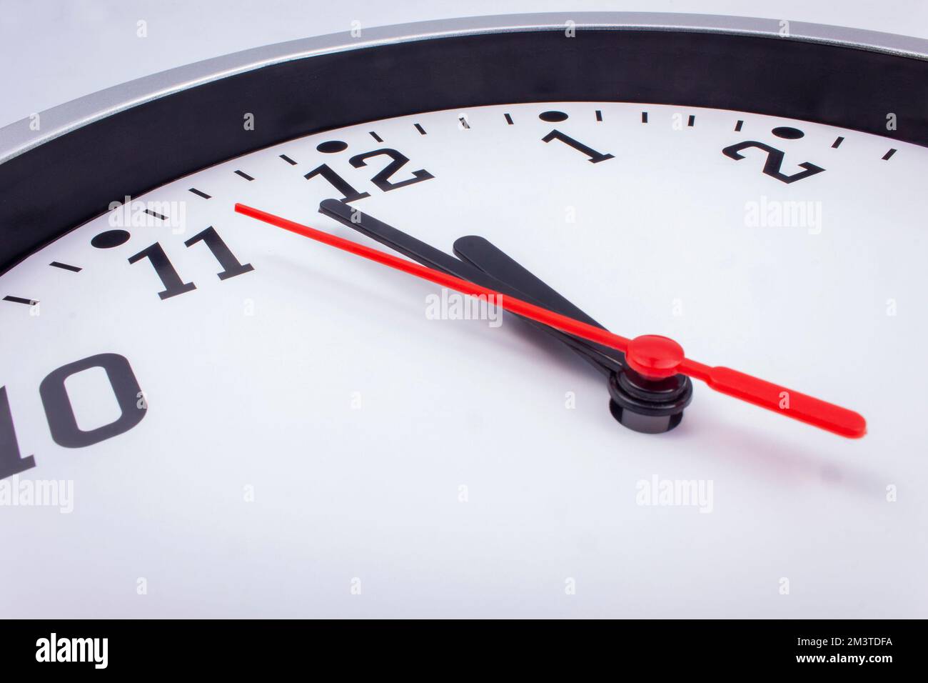 Midnight is coming. Black and white office clock with a red pointer ...