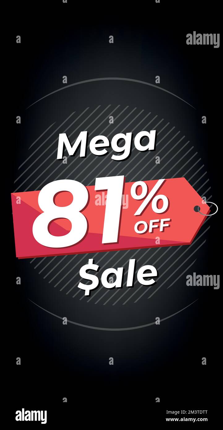 81% off. Black discount banner with eighty-one percent. Advertising for ...