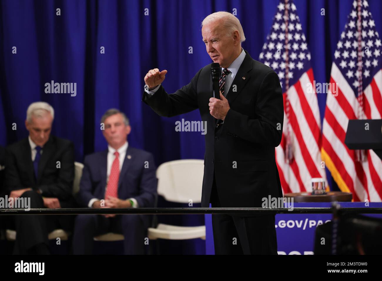 United States President Joe Biden makes remarks as he participates in a ...