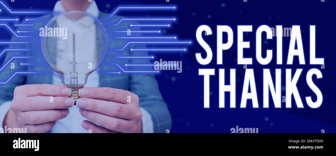 Conceptual caption Special Thanks. Business idea expression of ...