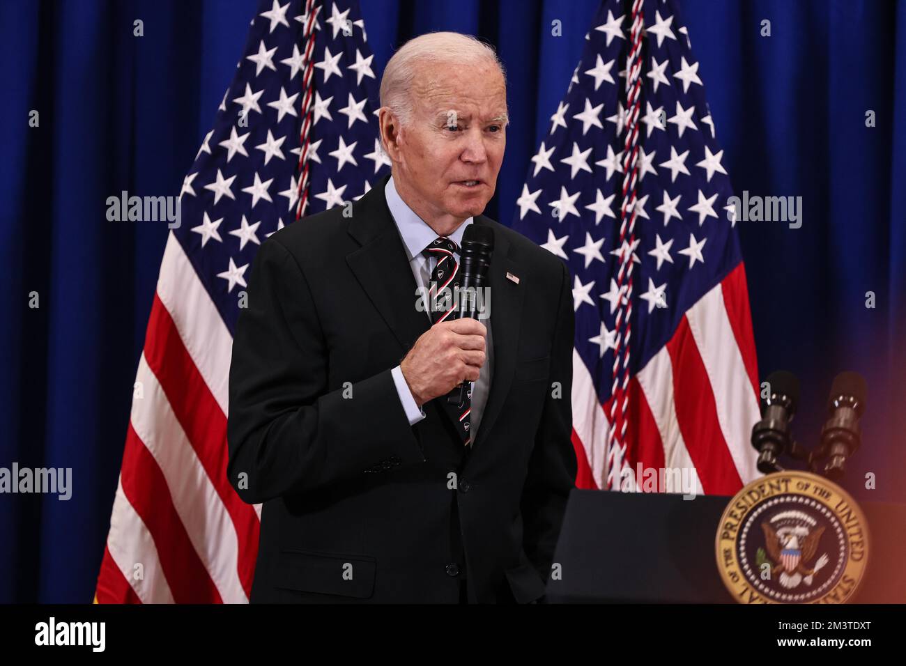 United States President Joe Biden makes remarks as he participates in a ...