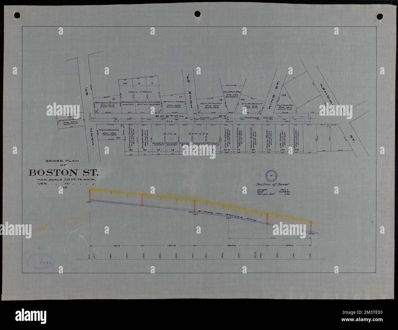 Sewer plan of Boston St. , Sewers, Streets. Lawrence Stock Photo - Alamy