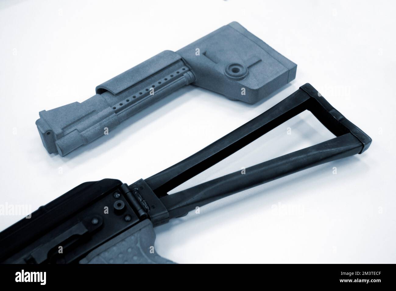 3D printed weapon parts. Assembly of weapons rifle, some parts printed ...