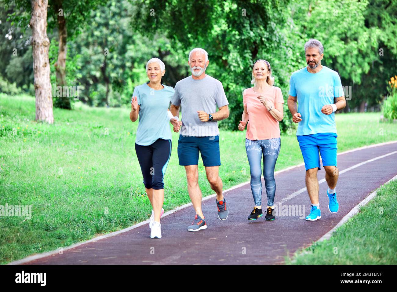 outdoor senior fitness woman man lifestyle active sport exercise ...