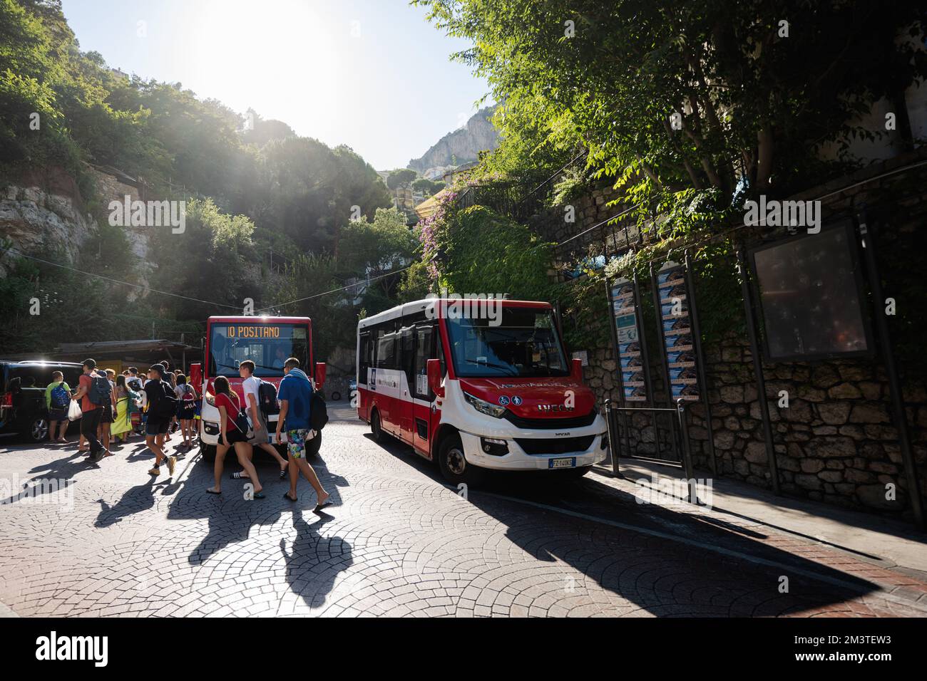 Bus station with crowd of tourists in Positano, Italy Stock Photo - Alamy