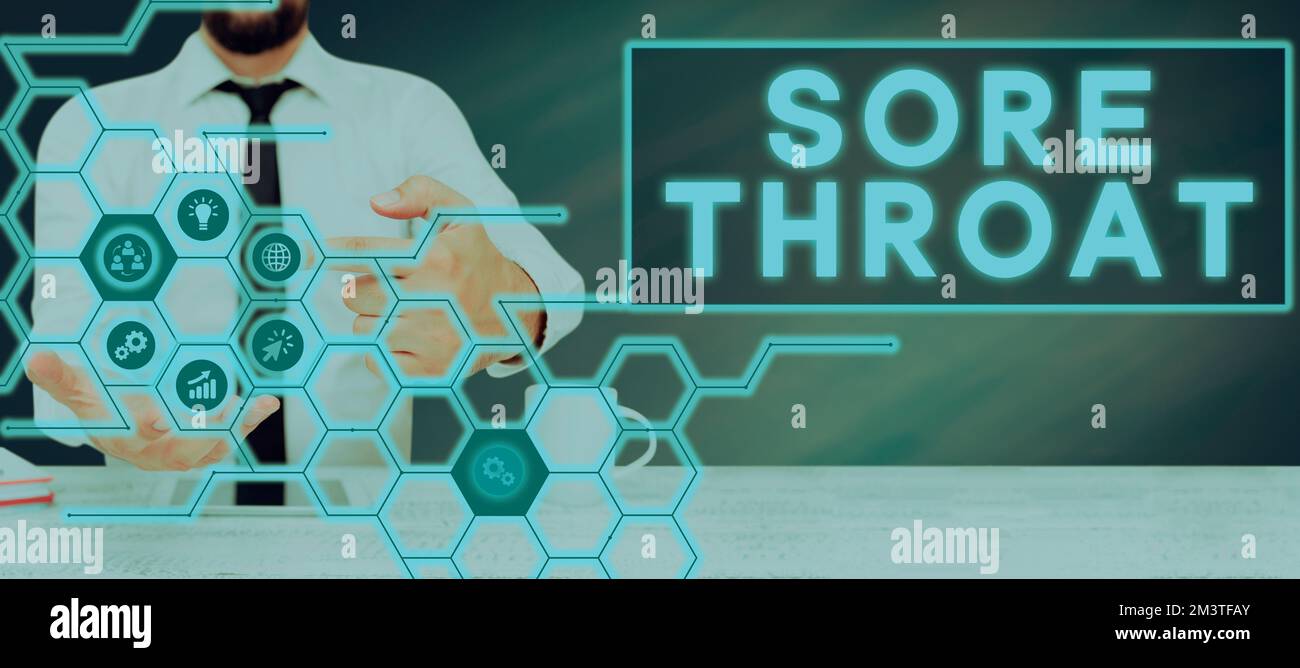 Hand writing sign Sore Throat. Concept meaning Inflammation ot the ...