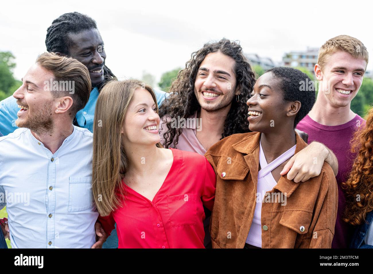 Beautiful smiling people, young group of people having fun outdoor ...