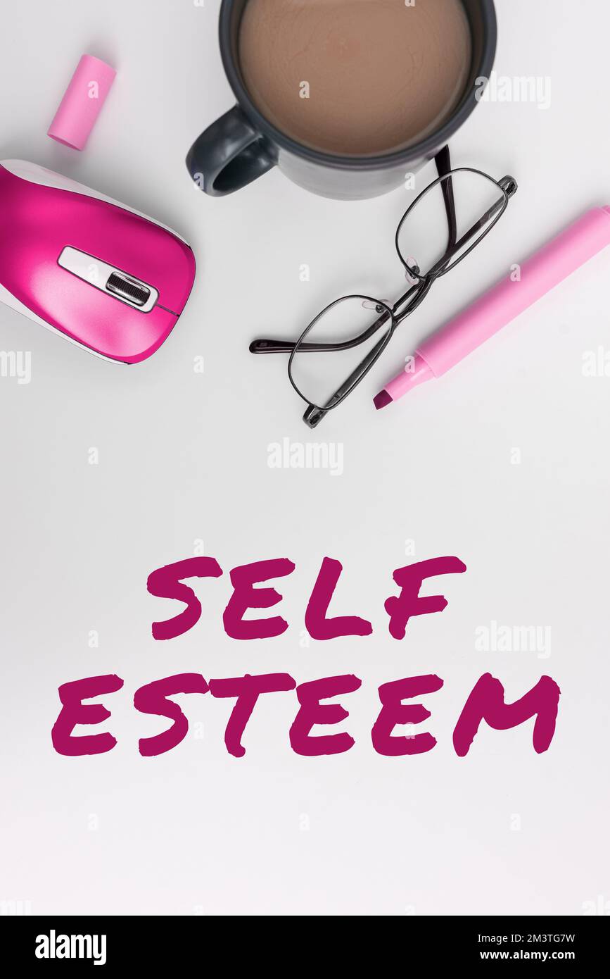 Text caption presenting Self Esteem. Concept meaning a feeling of ...