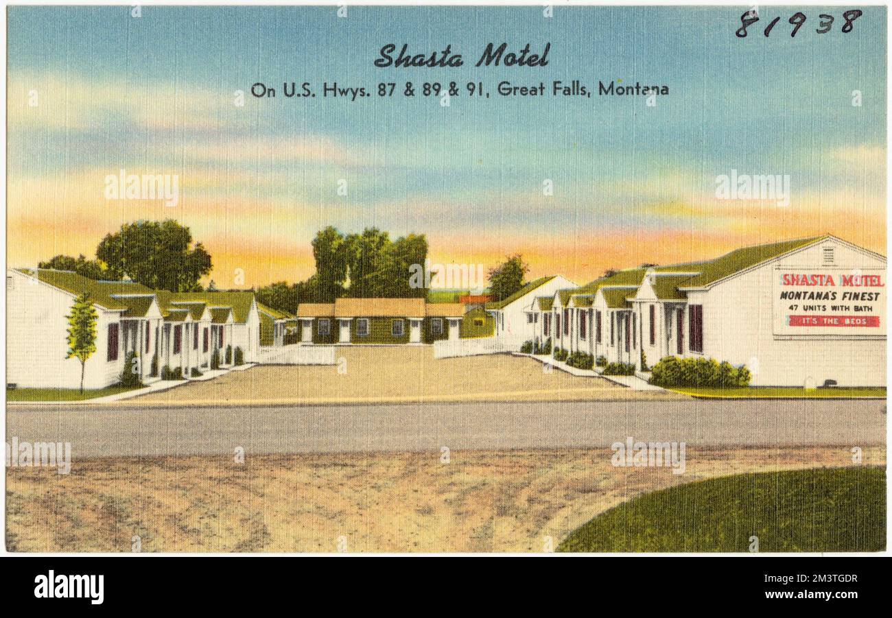 Shasta Motel, on U.S. Hwys. 87 & 89 & 91, Great Falls, Montana , Motels ...