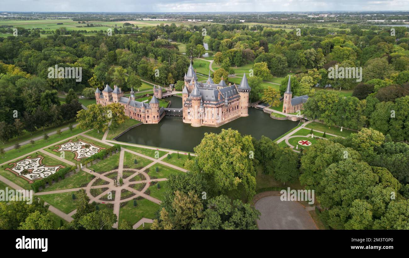 A beautiful aerial view of De Haar Castle with a garden Stock Photo - Alamy