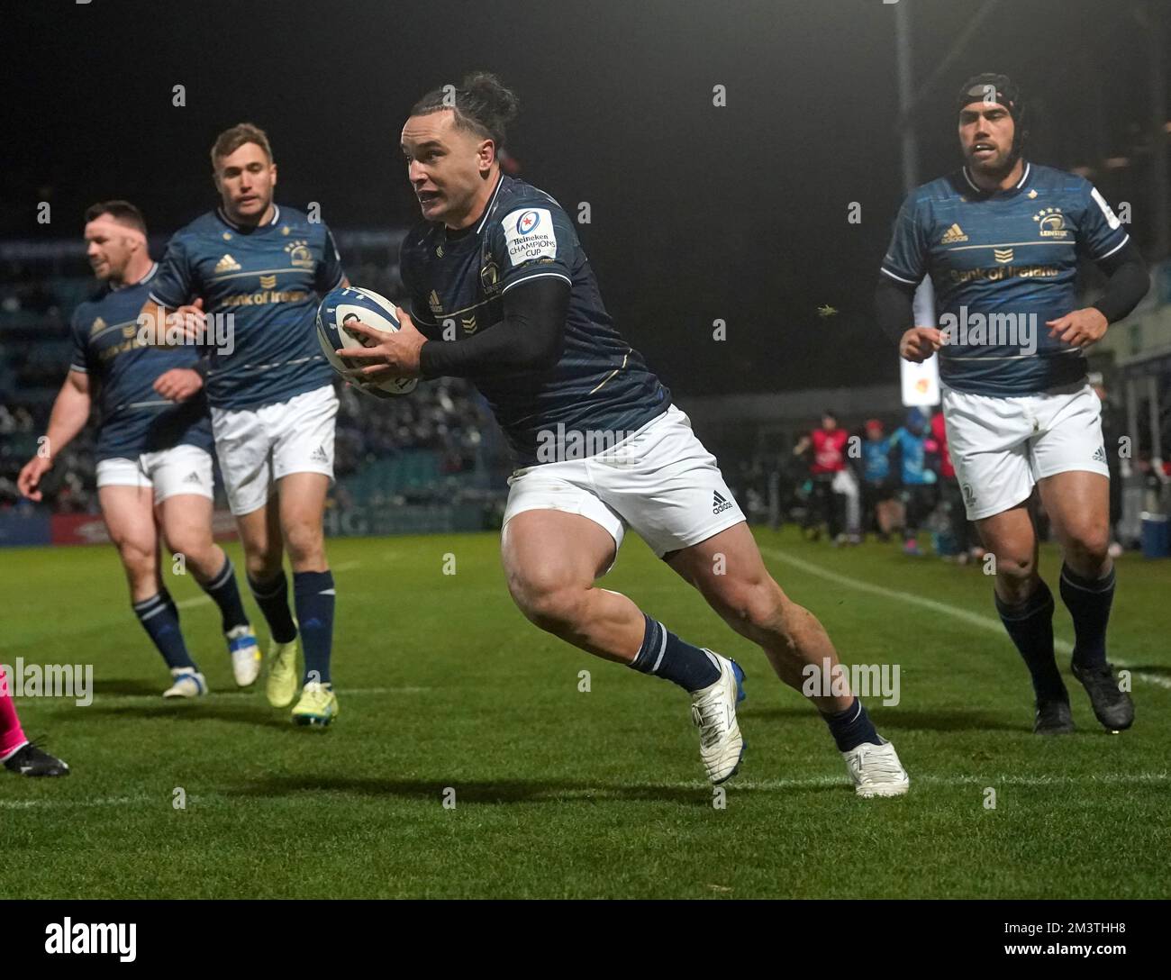 Leinster's James Lowe goes over to score his side's sixth try during ...